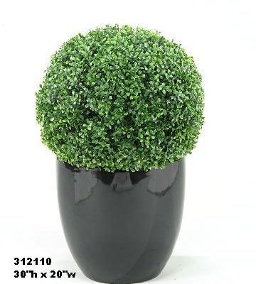 28" Boxwood ball in square metal planter - Indoor/Outdoor - D&W Silks