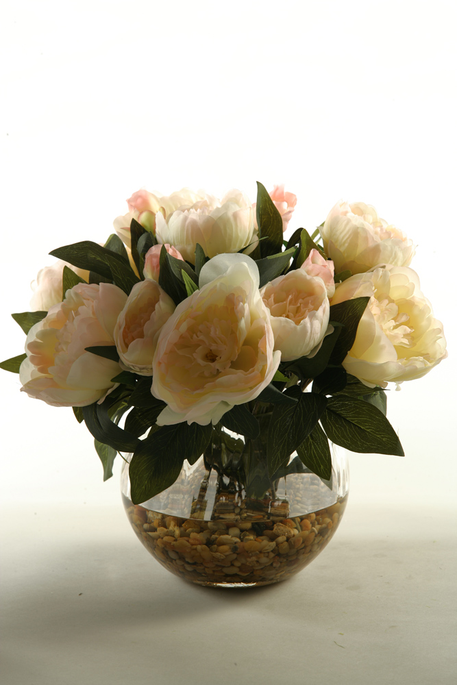 Cream peonies in glass ball - D&W Silks