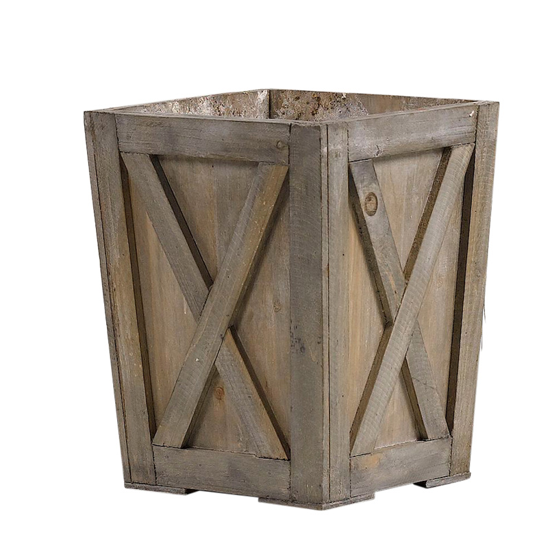 Medium weathered wooden box planter - D&W Silks