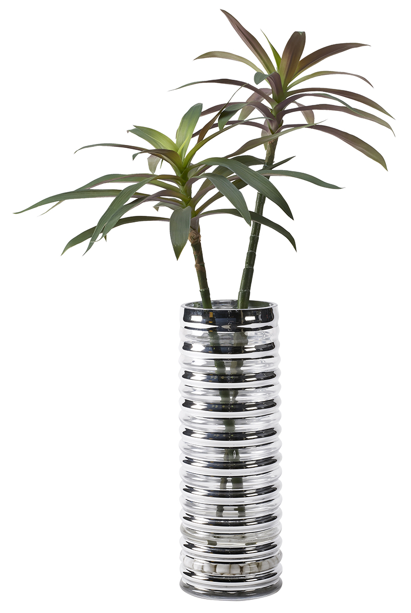 Yucca branches in silver/clear glass vase - D&W Silks