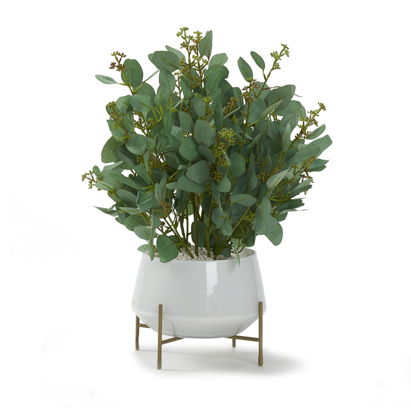 Poppel Spray in Small White Bowl with Gold Stand – 229011|D&W Silks