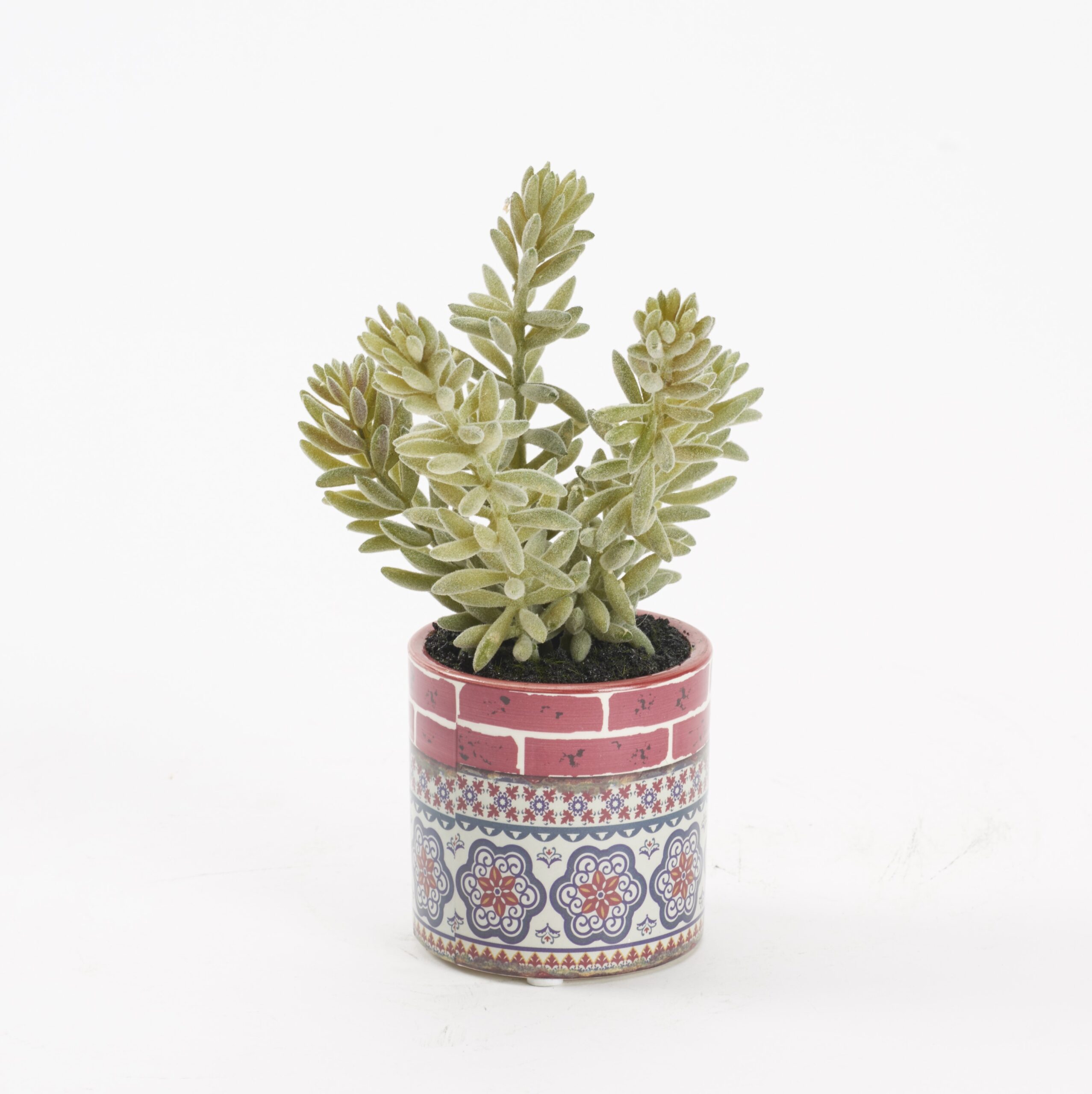 Flocked Succulent in Red Mexican Tile Planter – 195009B|D&W Silks