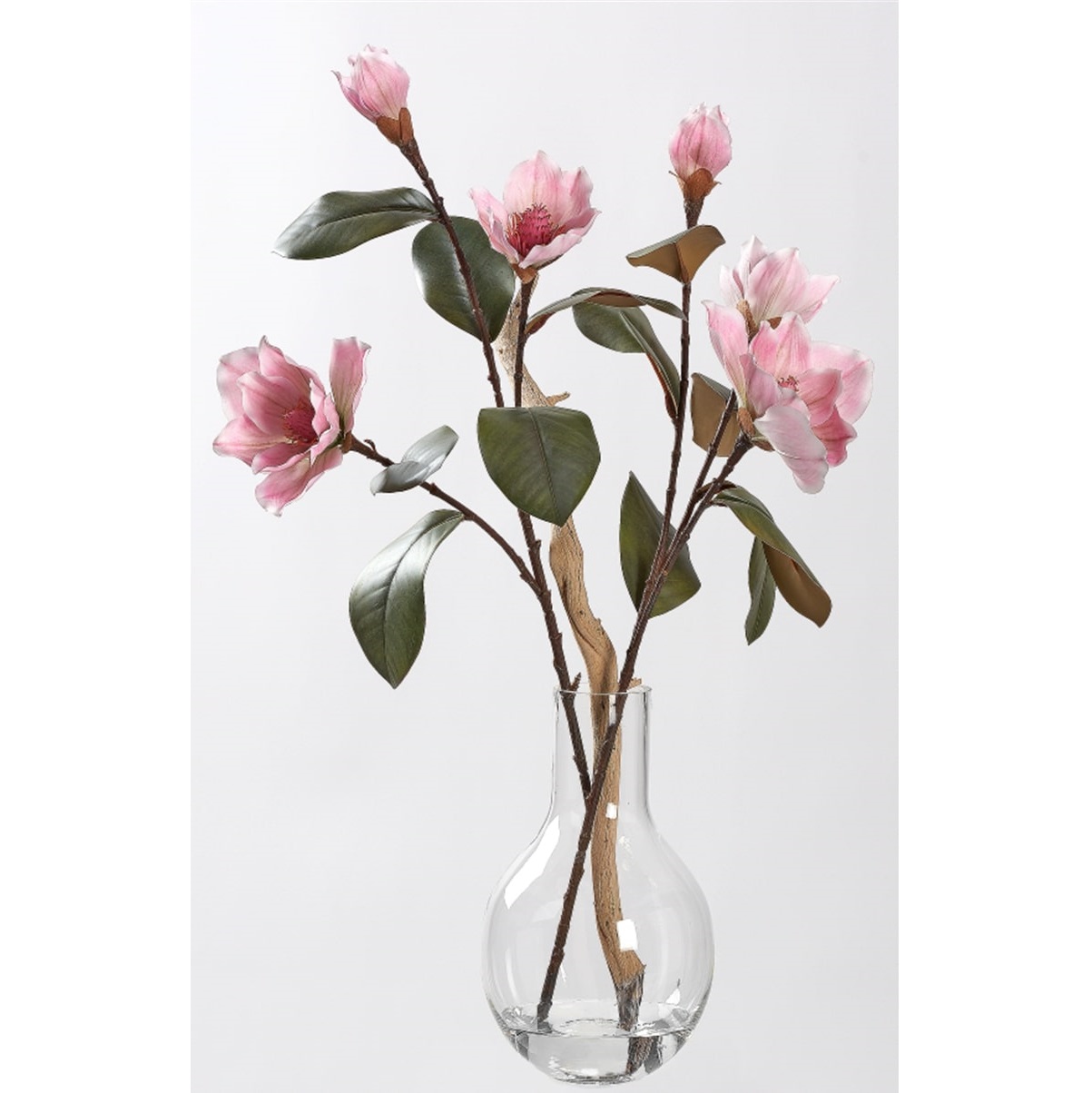 Pink Magnolias and Ghostwood in Light Bulb Vase – 231052|D&W Silks